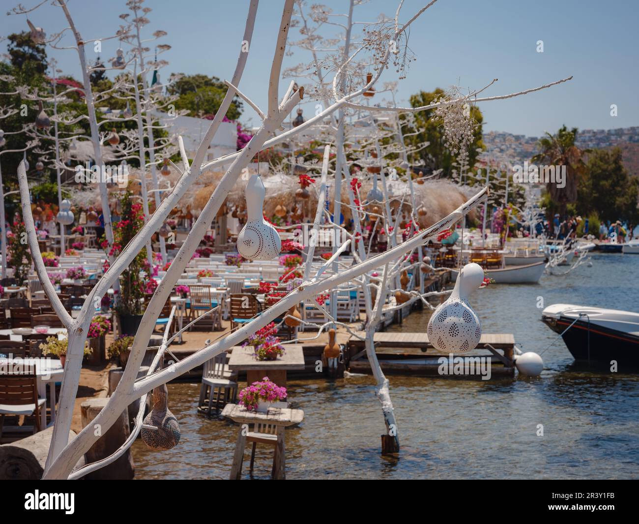 Bodrum summer travel to Turkey. Aegean fish restaurant table in ...