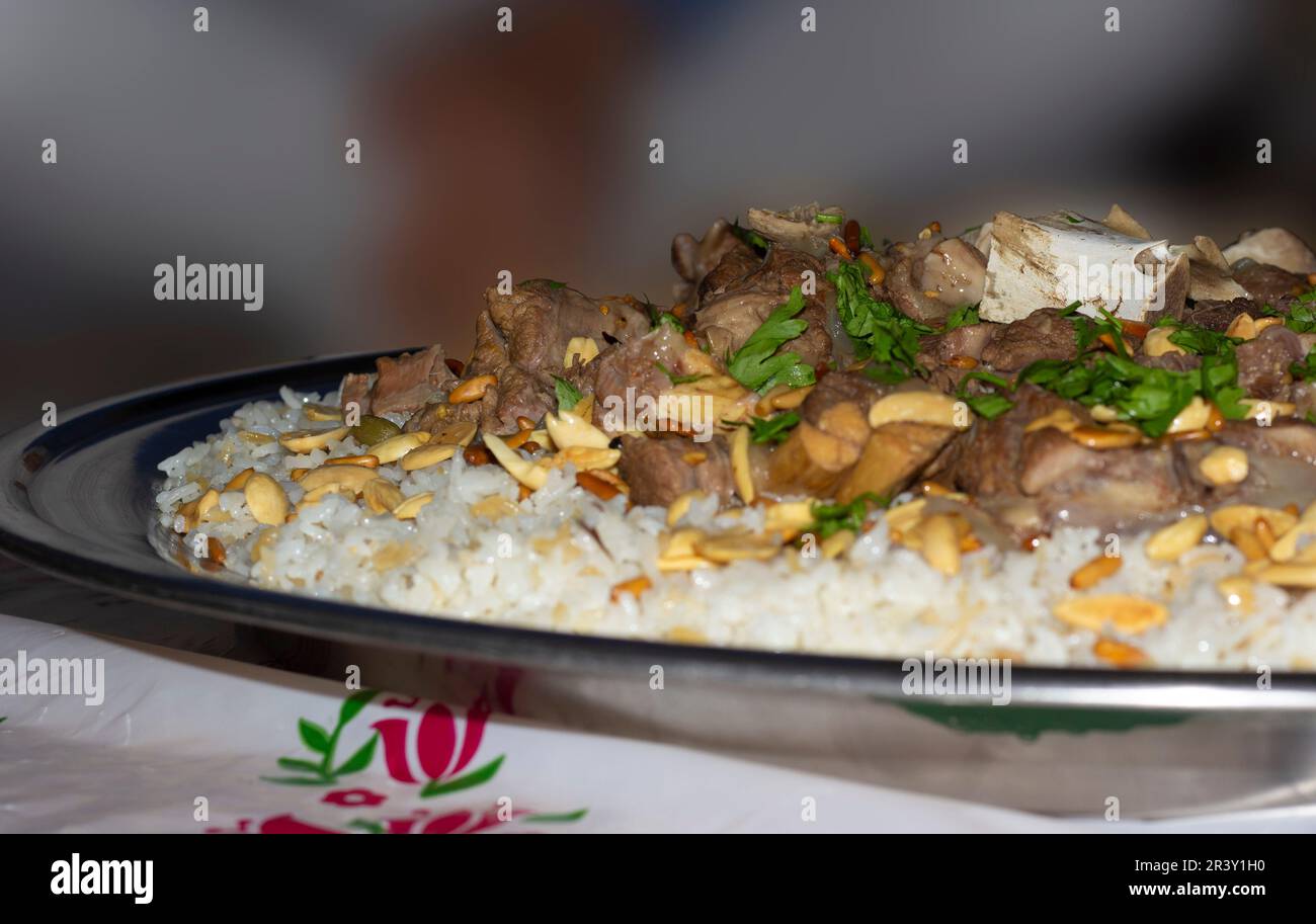 camel meat with rice traditional Arab food main course restaurant lunch ...