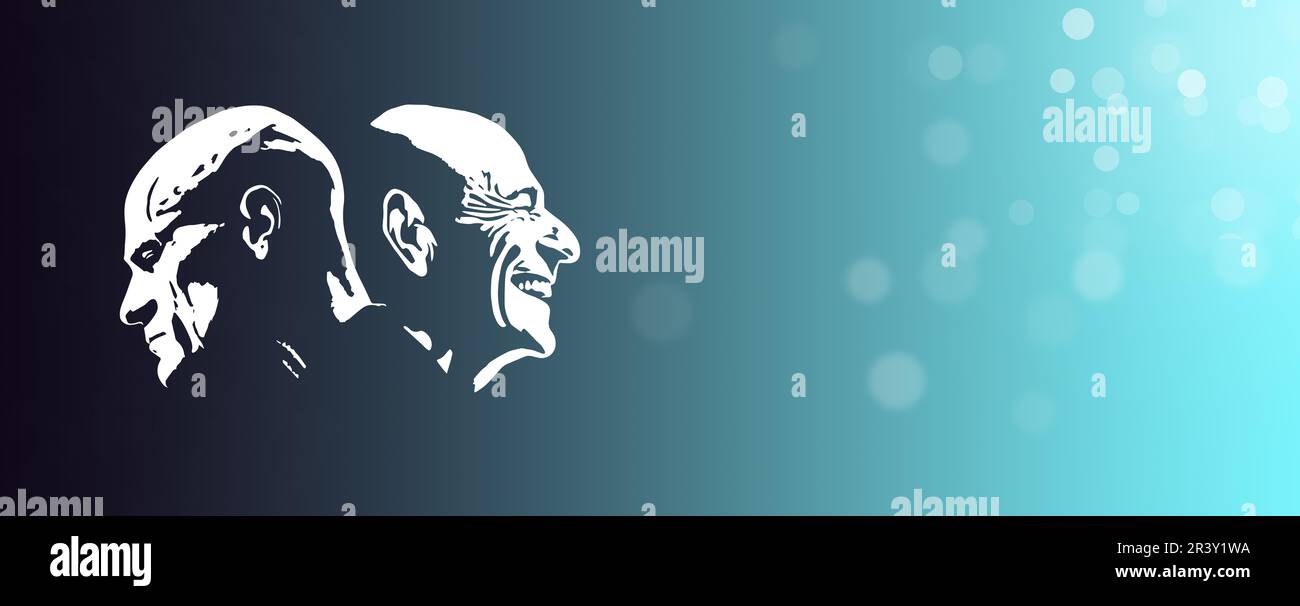 Bipolar Disorder Concept. A Man with Two Different Faces of Split ...