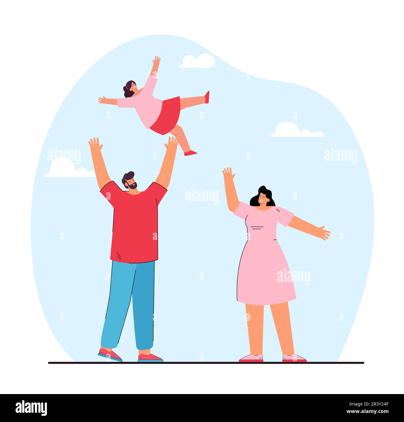 Happy cartoon father throwing daughter into air Stock Vector Image ...
