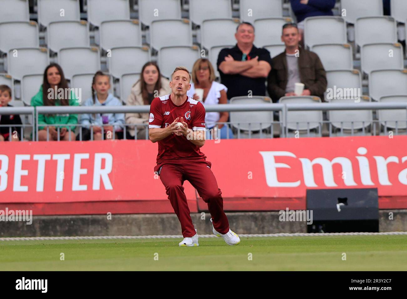 Luke Wood of Lancashire Lightning takes the boundary catch to dismiss ...