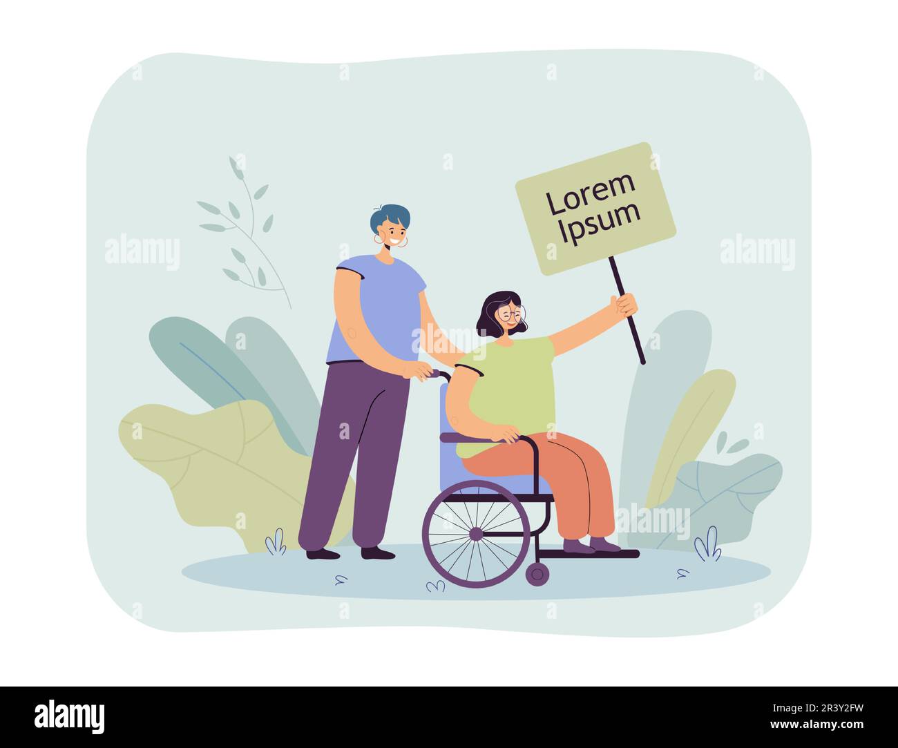 Woman pushing forward disabled person in wheelchair Stock Vector Image ...
