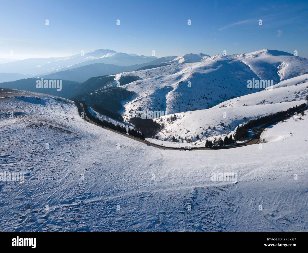 Amazing Aerial winter view of Balkan Mountains around Beklemeto pass ...
