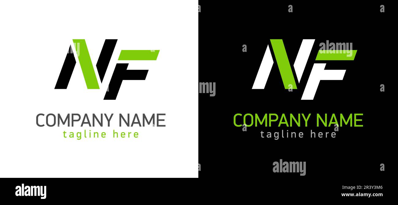 Logo Emblem Monogram NF. Bright stripes or line. Black and green sign ...