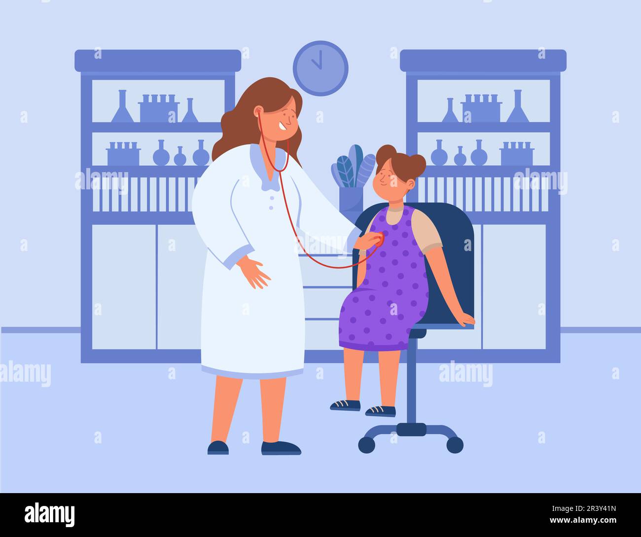 Cartoon doctor examining sick girl with stethoscope Stock Vector Image ...