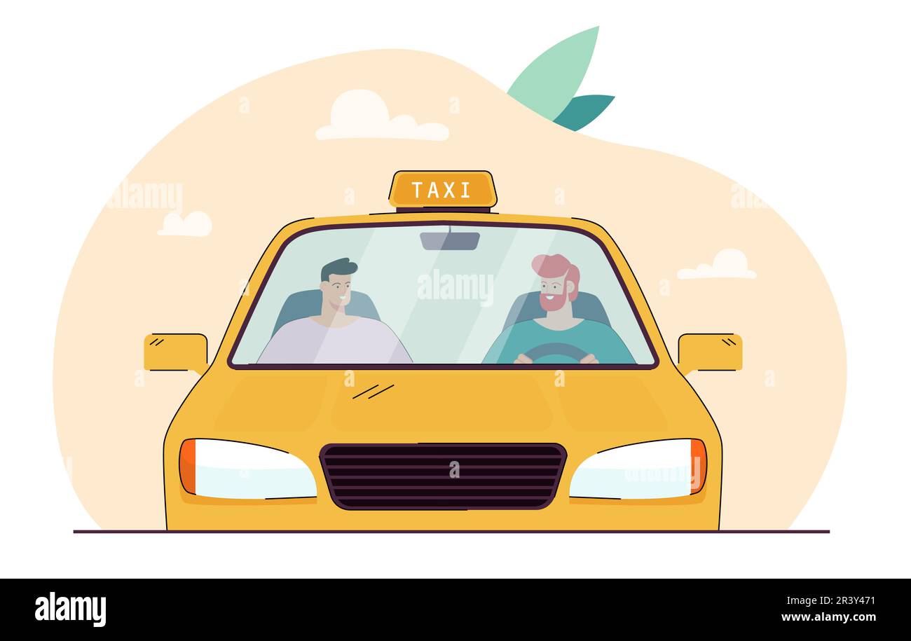 Cartoon taxi driver talking to passenger behind windscreen Stock Vector ...