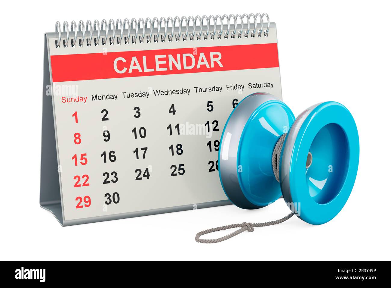 Yo-yo with desk calendar, 3D rendering isolated on white background ...