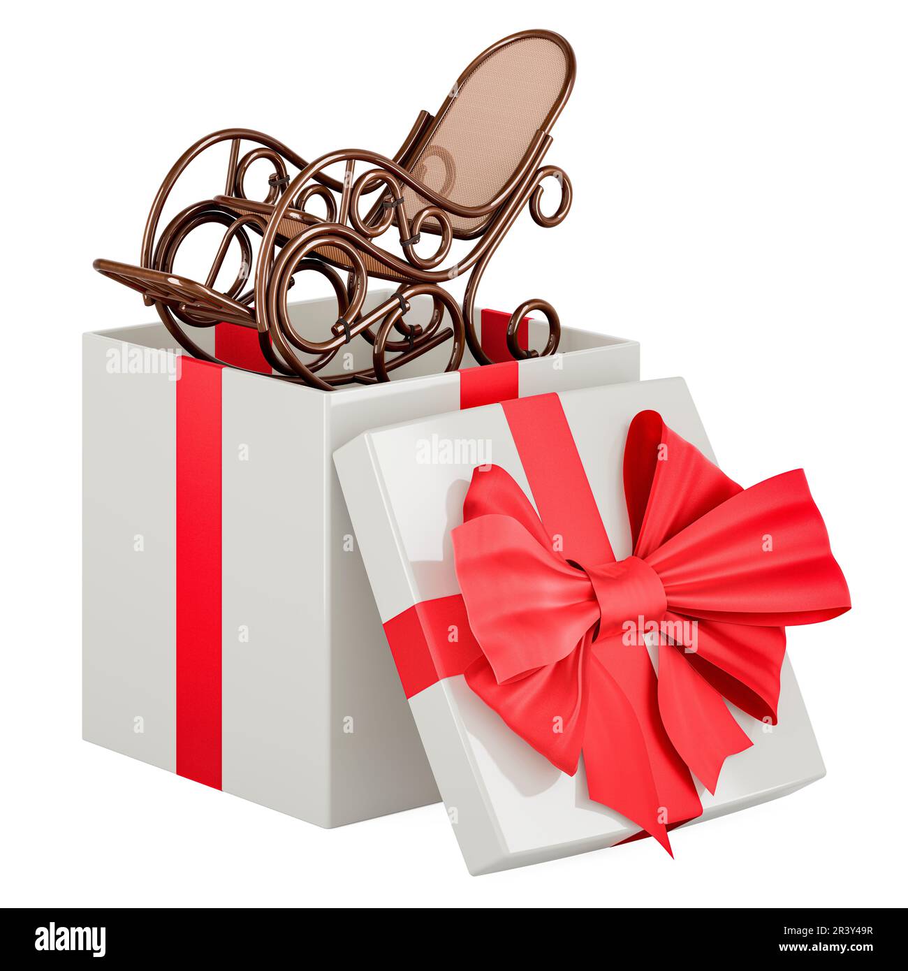 Rocking chair inside gift box, 3D rendering isolated on white ...