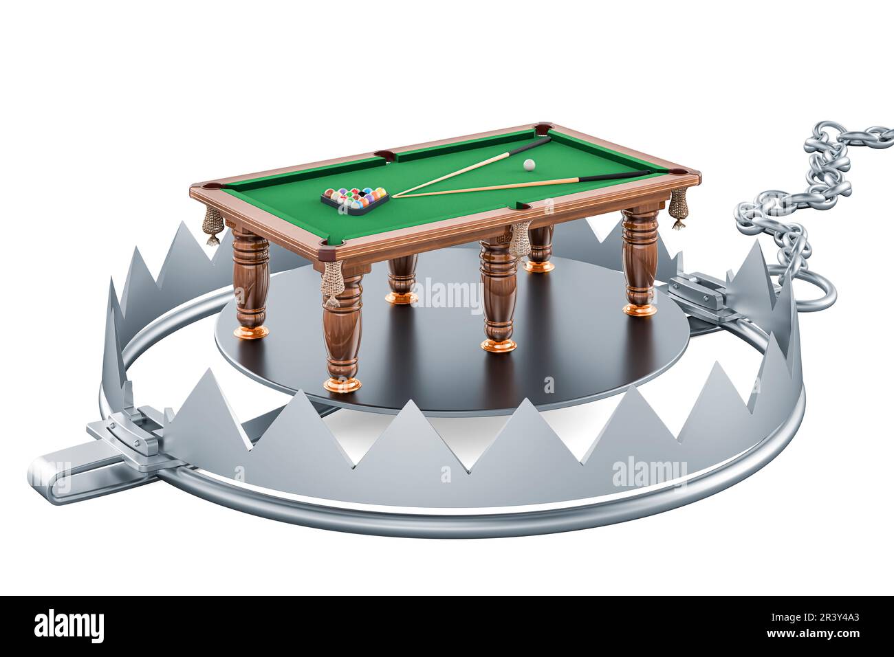 Billiard table inside bear trap, 3D rendering isolated on white ...