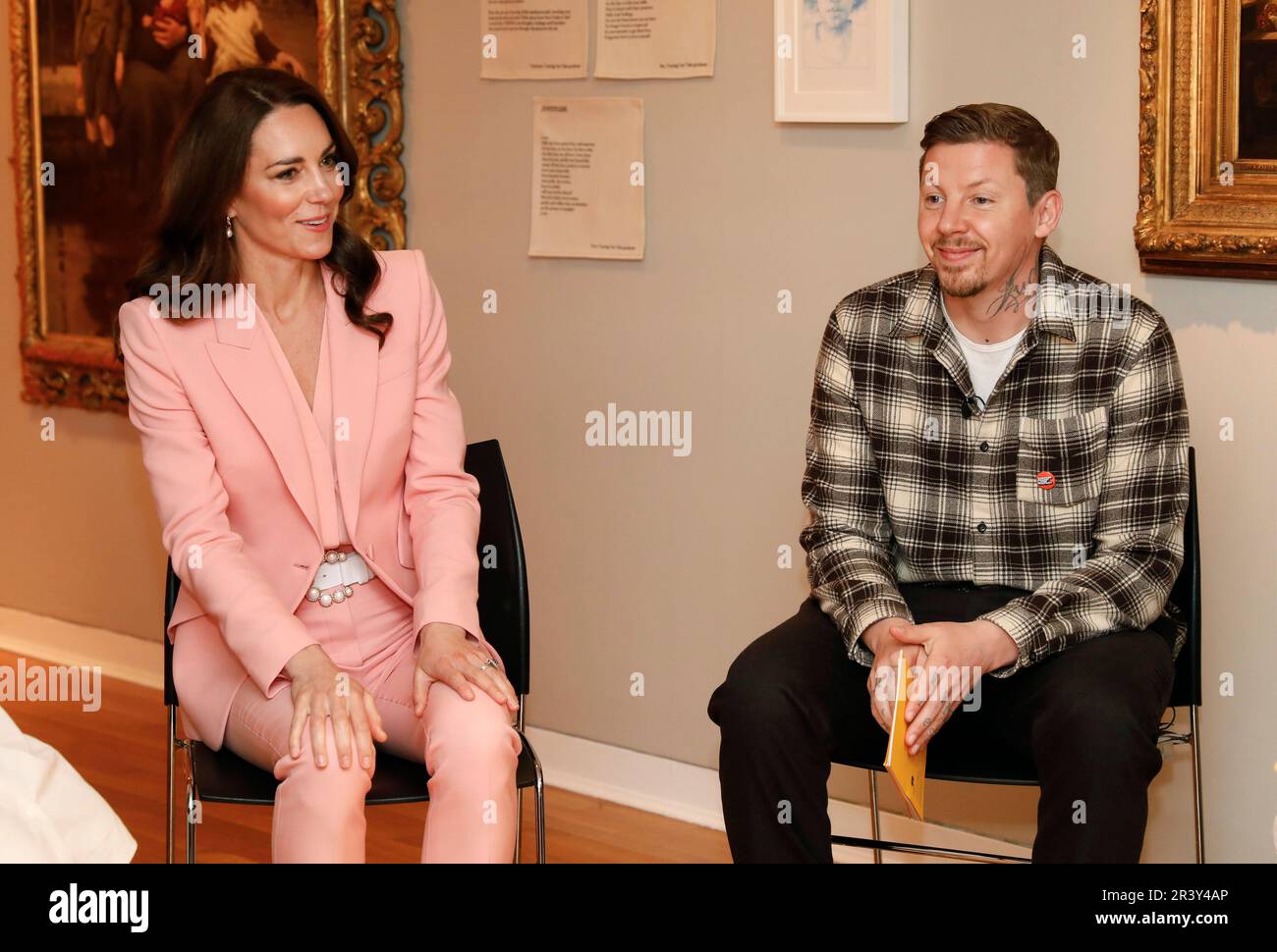 Britain's Kate, the Princess of Wales, sits next to artist Professor ...