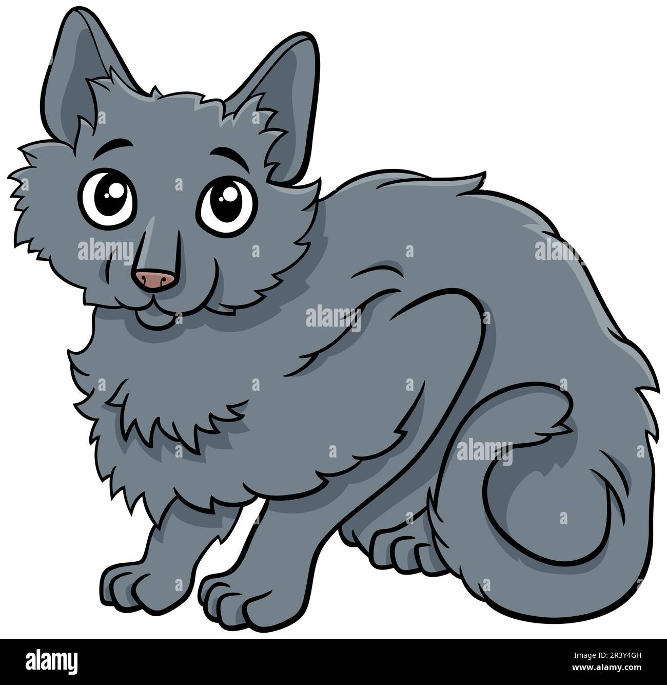 Cartoon fluffy gray cat comic animal character Stock Photo - Alamy