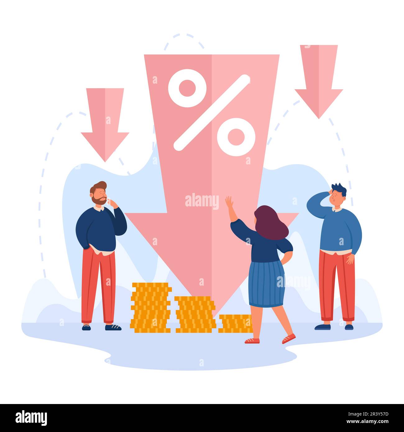 Tiny people next to down arrow with percentage symbol Stock Vector ...