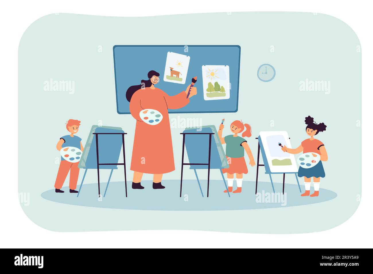 Cartoon artist teaching kids art of drawing Stock Vector Image & Art ...