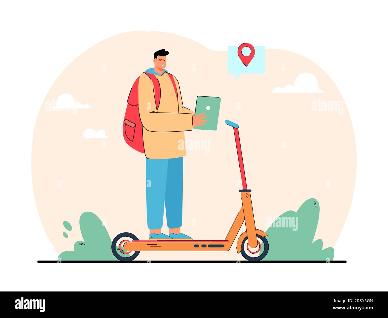 Cartoon man riding electric scooter to destination Stock Vector Image ...