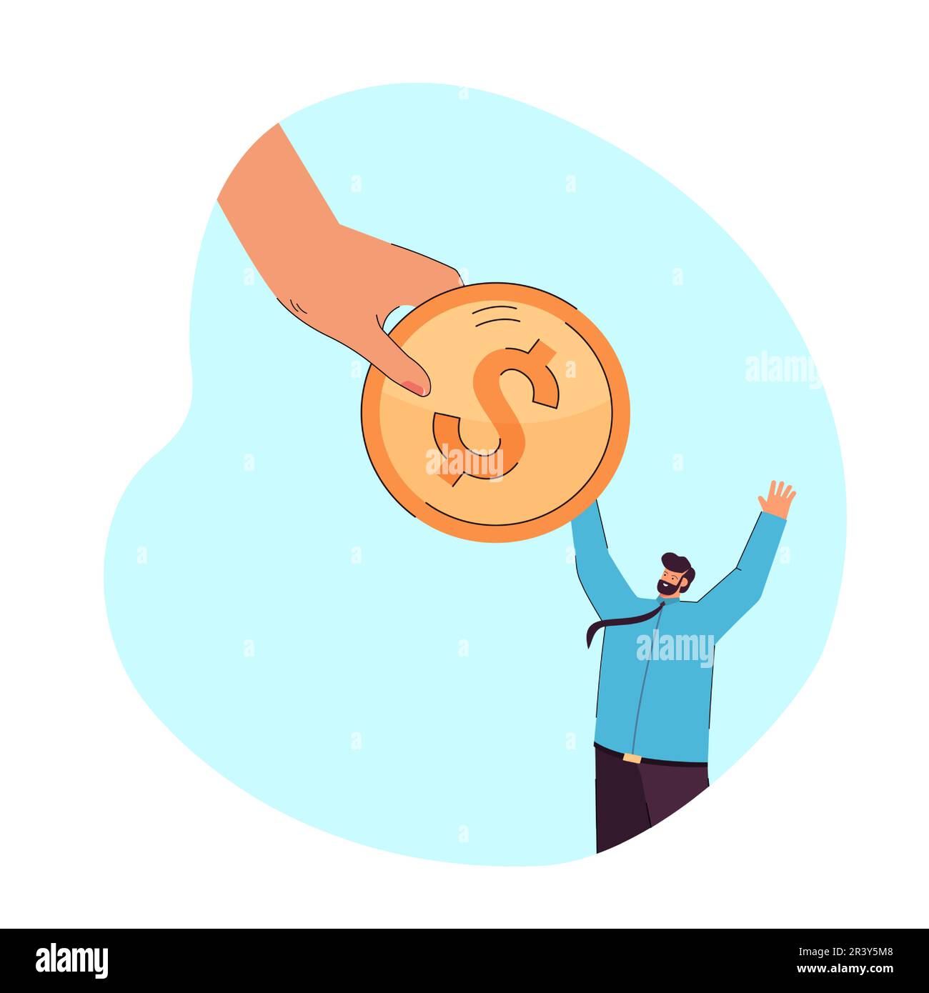 Huge hand giving gold coin to tiny man Stock Vector Image & Art - Alamy