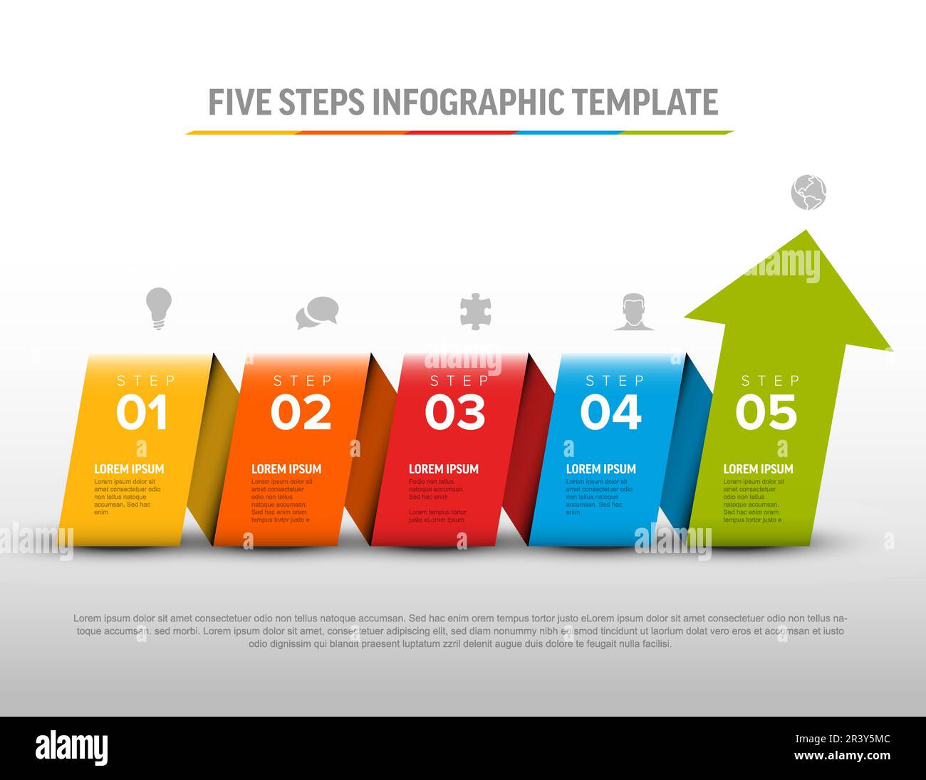 Colorful five progress steps template made from big arrow with ...