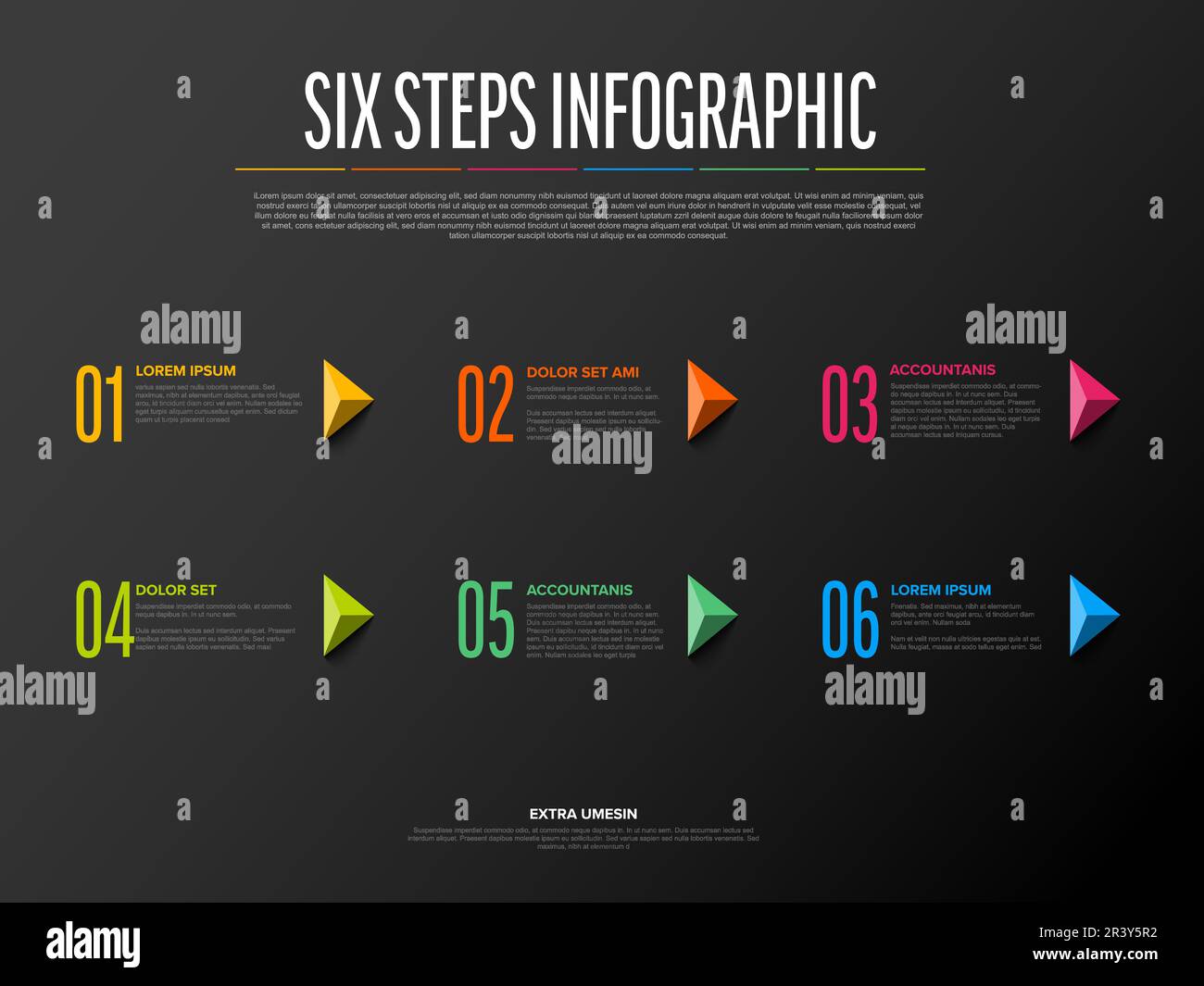 Vector dark six steps progress template with big triangle pyramid ...