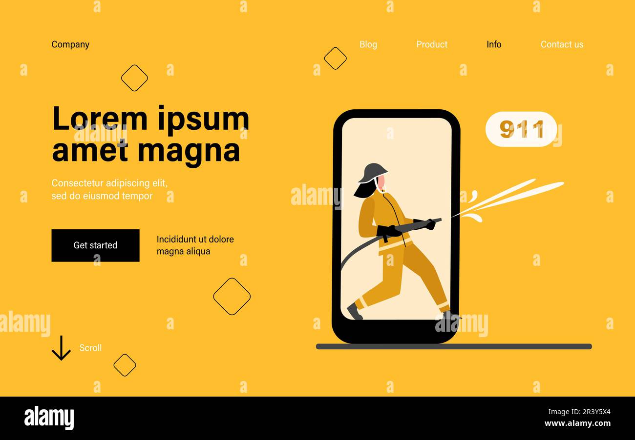 Firefighter on smartphone screen holding fire hose Stock Vector Image ...