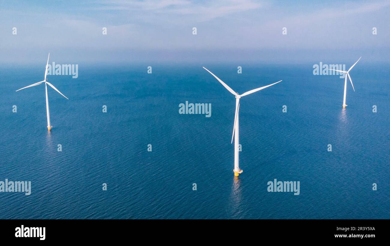 Wind turbine aerial view, Drone view at windpark westermeerdijk a ...