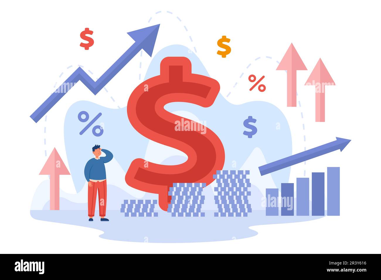 Tiny cartoon businessman observing increase of inflation Stock Vector ...
