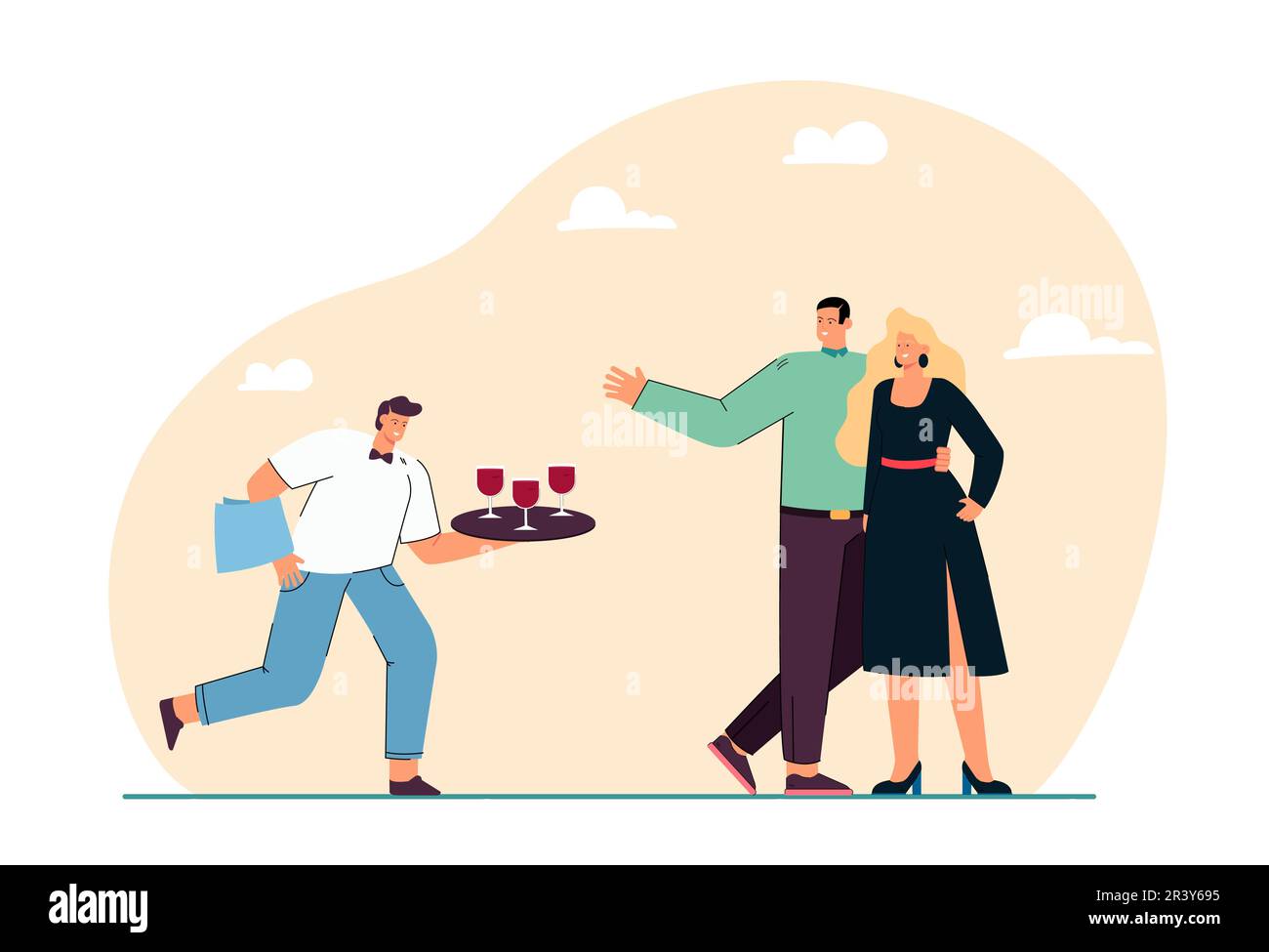 Cartoon waiter offering wine to couple in formal clothes Stock Vector ...