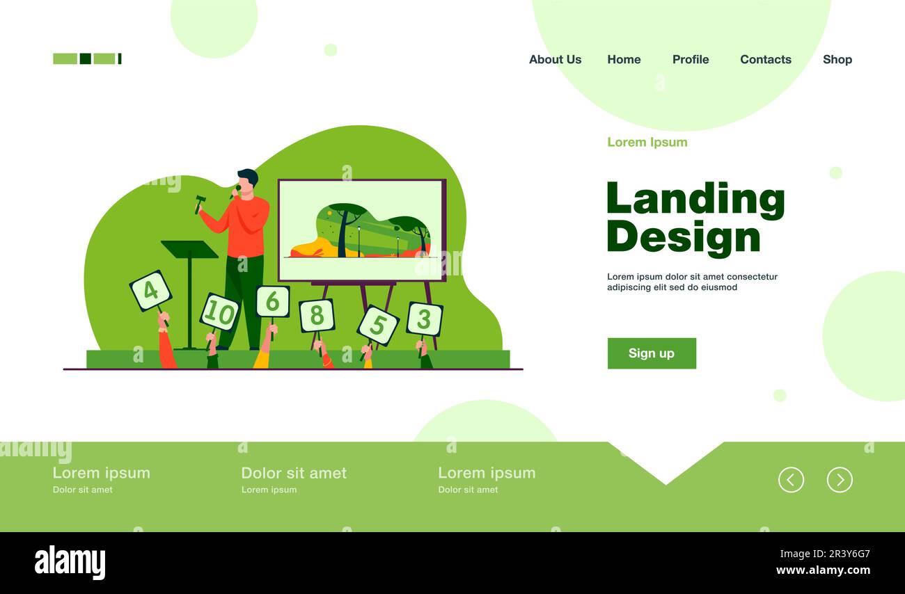 Auctioneer with hammer selling artwork on stage Stock Vector Image ...