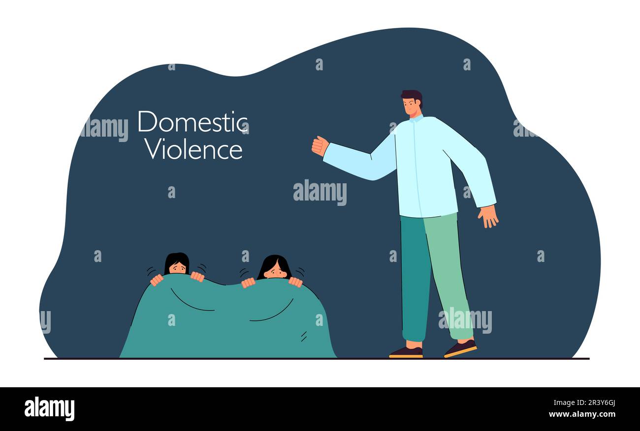 Mother and daughter hiding from angry father under blanket Stock Vector ...