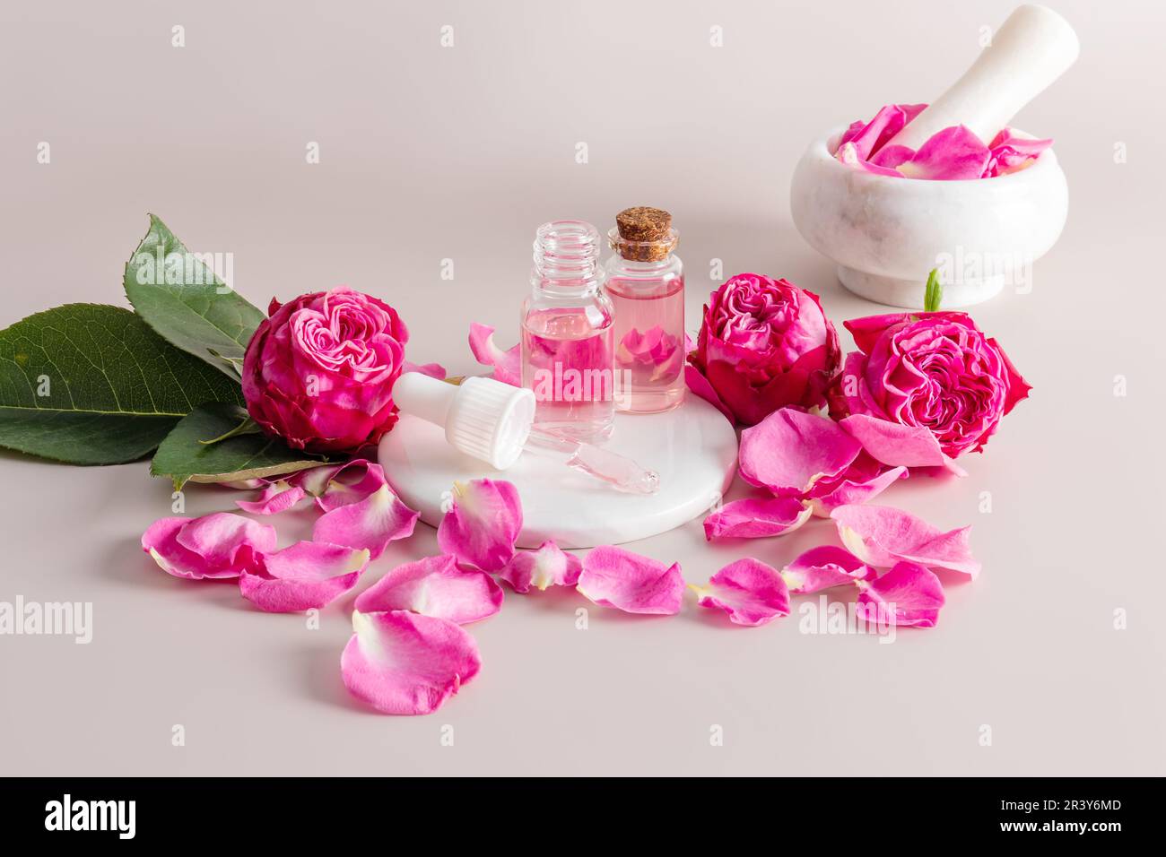 A beautiful composition of cosmetic bottles with a facial skin care ...