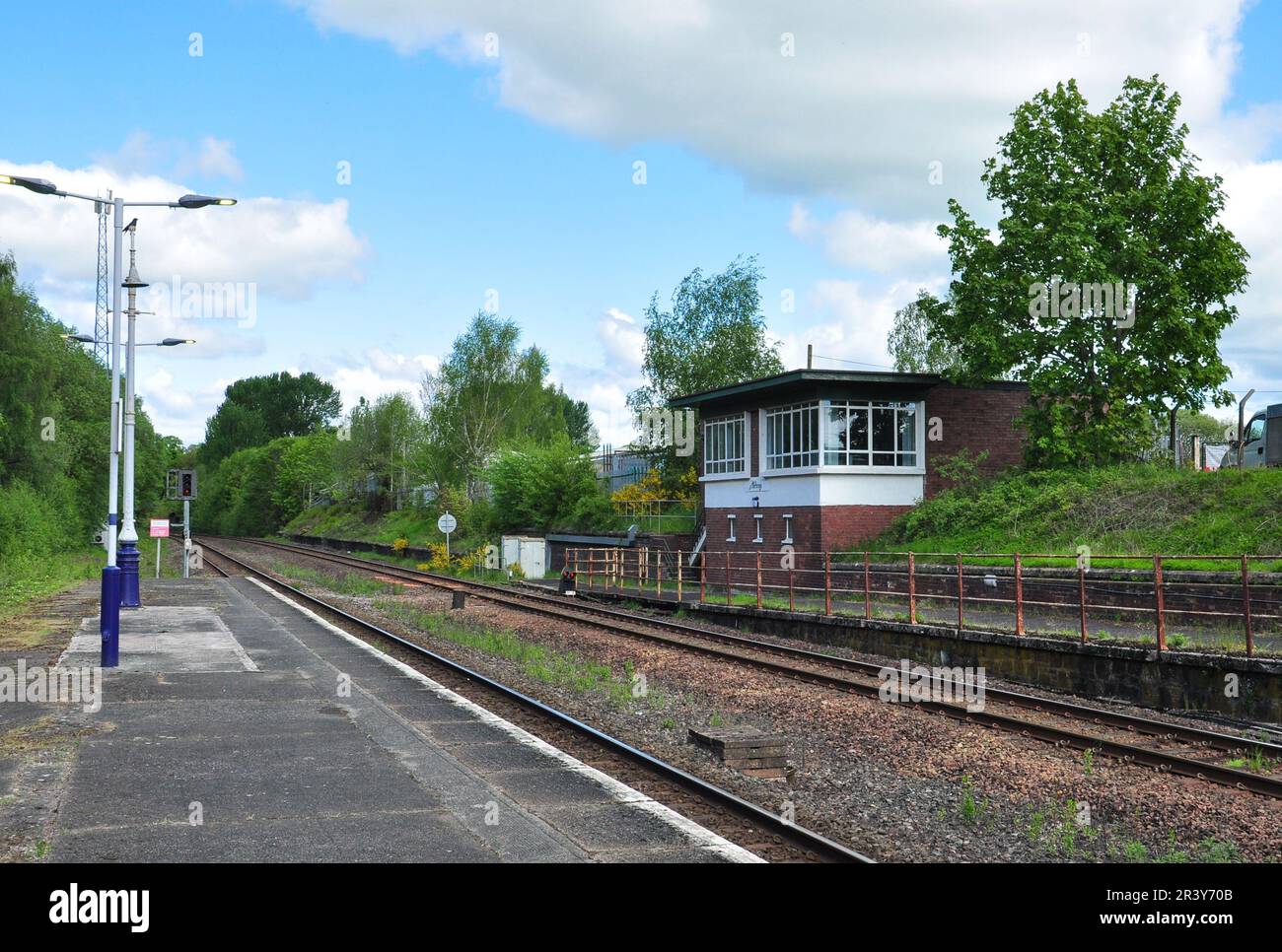 Platform, track and signal box at Dumfries railway station, Dumfries ...