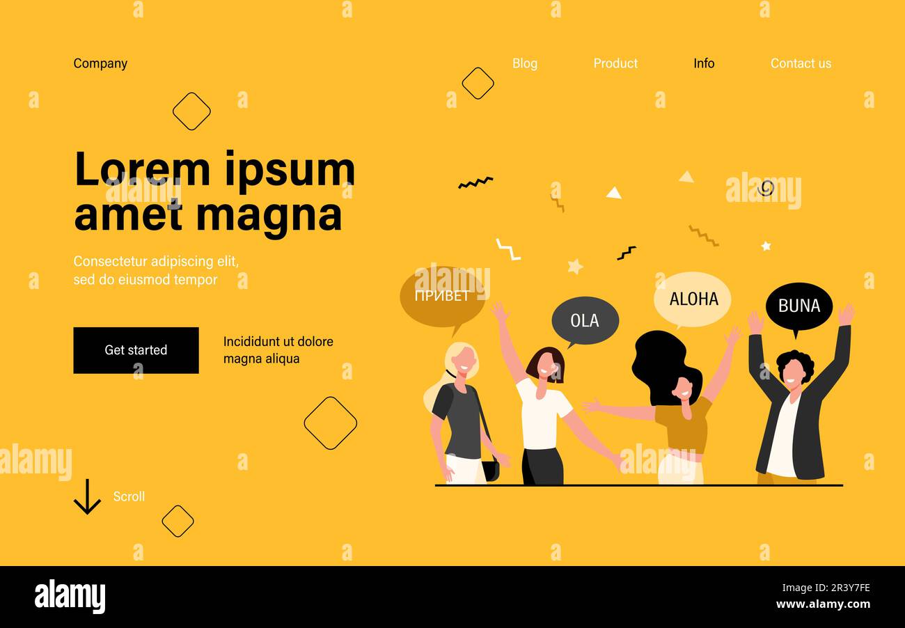 Happy young people saying hello in different languages Stock Vector ...