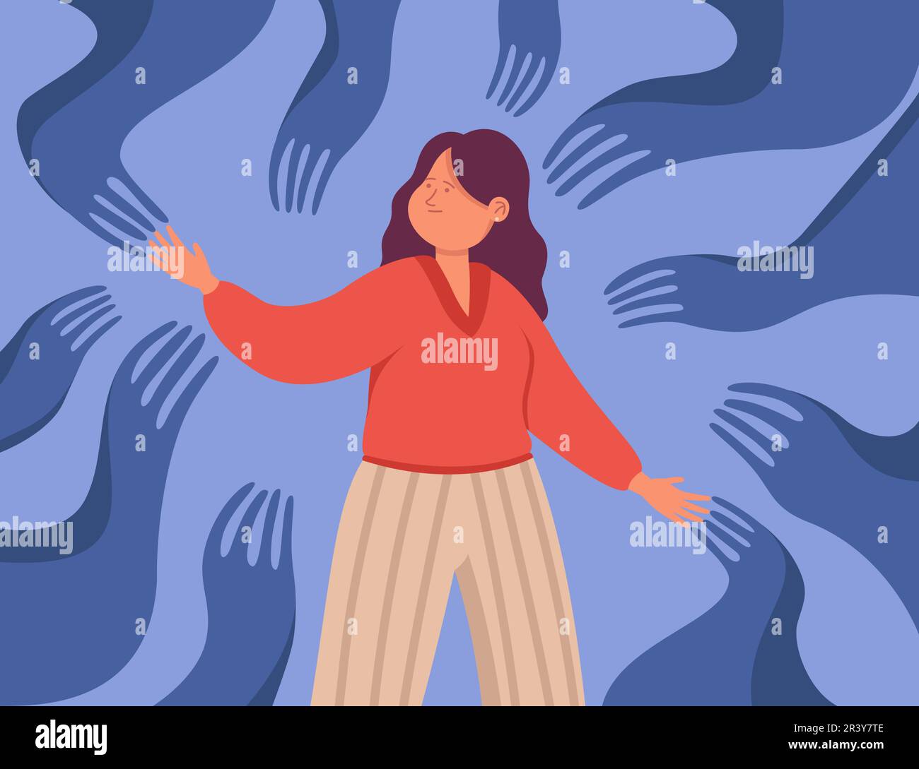 Creepy hands crawling towards female cartoon character Stock Vector ...