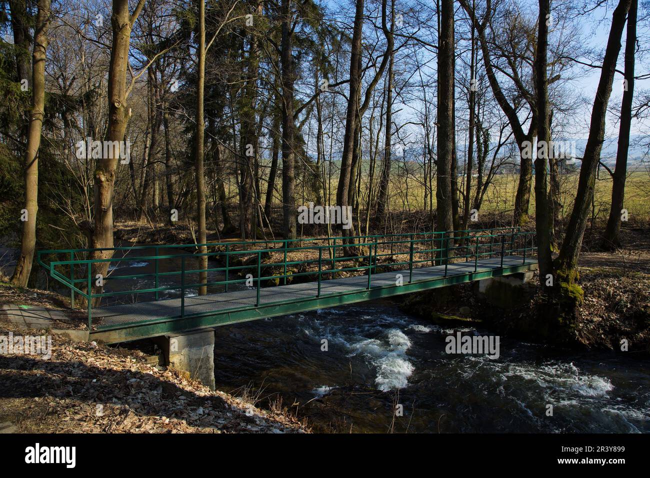 Footbridge over the river Uhlava at Nyrsko, Czech republic, Europe ...