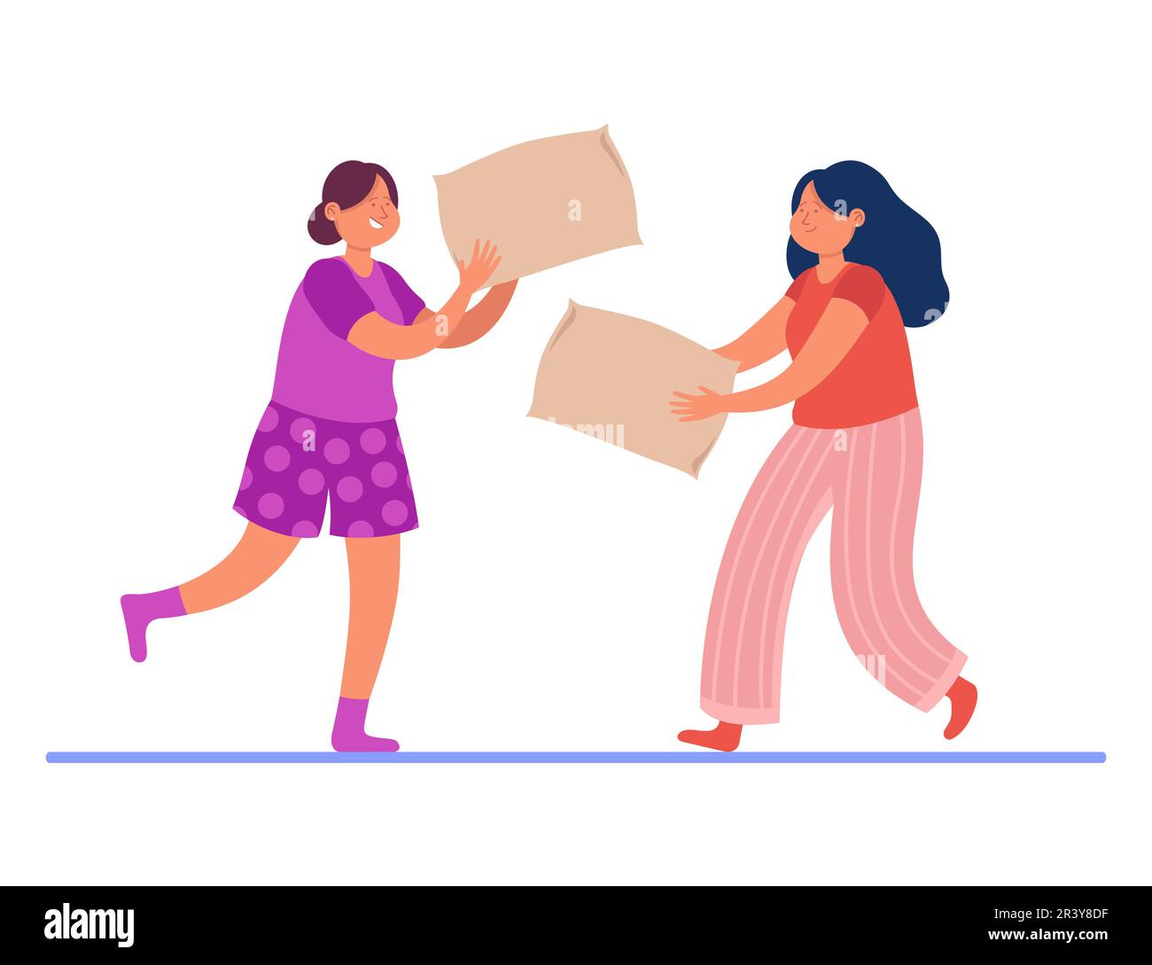 Happy girls fighting with pillows Stock Vector Image & Art - Alamy