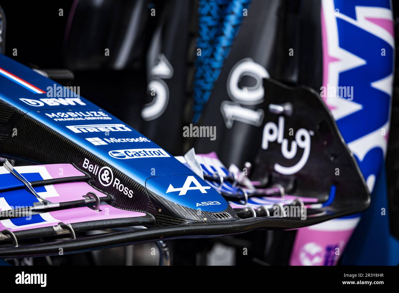 Alpine F1 Team A523, mechanical detail, front wing during the Formula 1 Grand Prix de Monaco ...