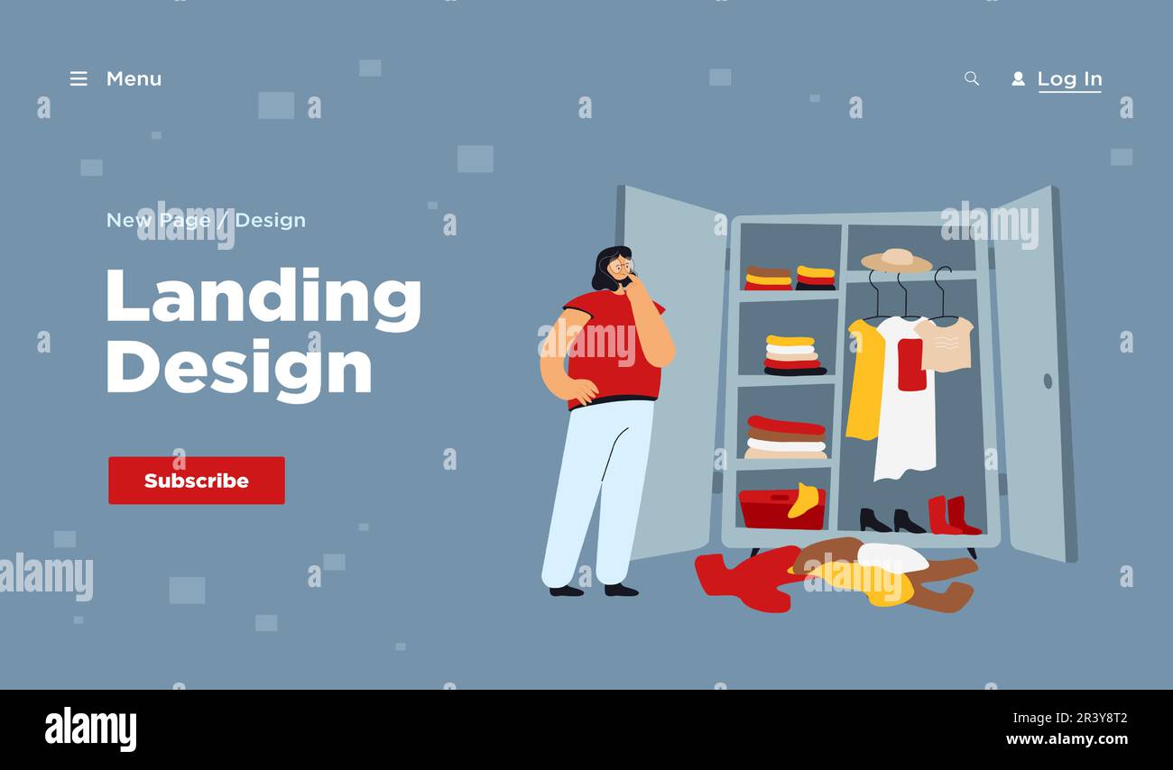 Thoughtful woman choosing clothes in wardrobe Stock Vector Image & Art ...