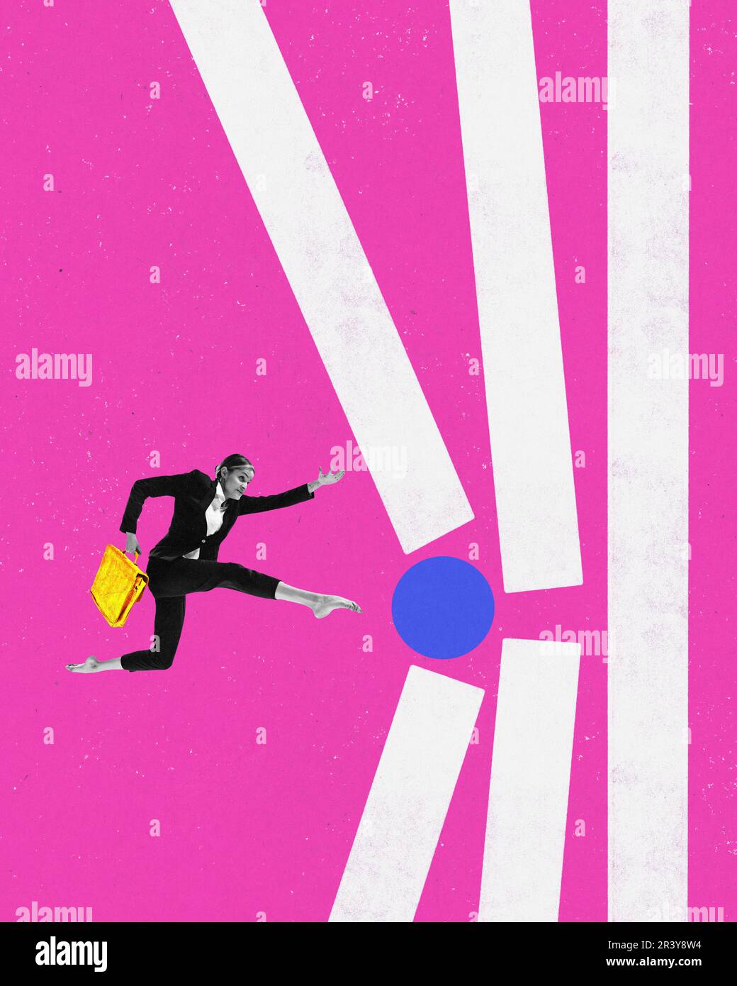 Contemporary art collage with hardworking girl, businesswoman running ...