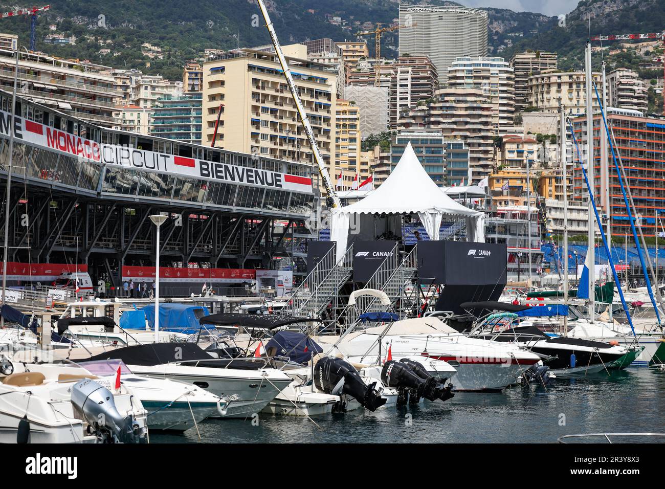 The Canal+ setup on the port of Monaco during the Formula 1 Grand Prix ...