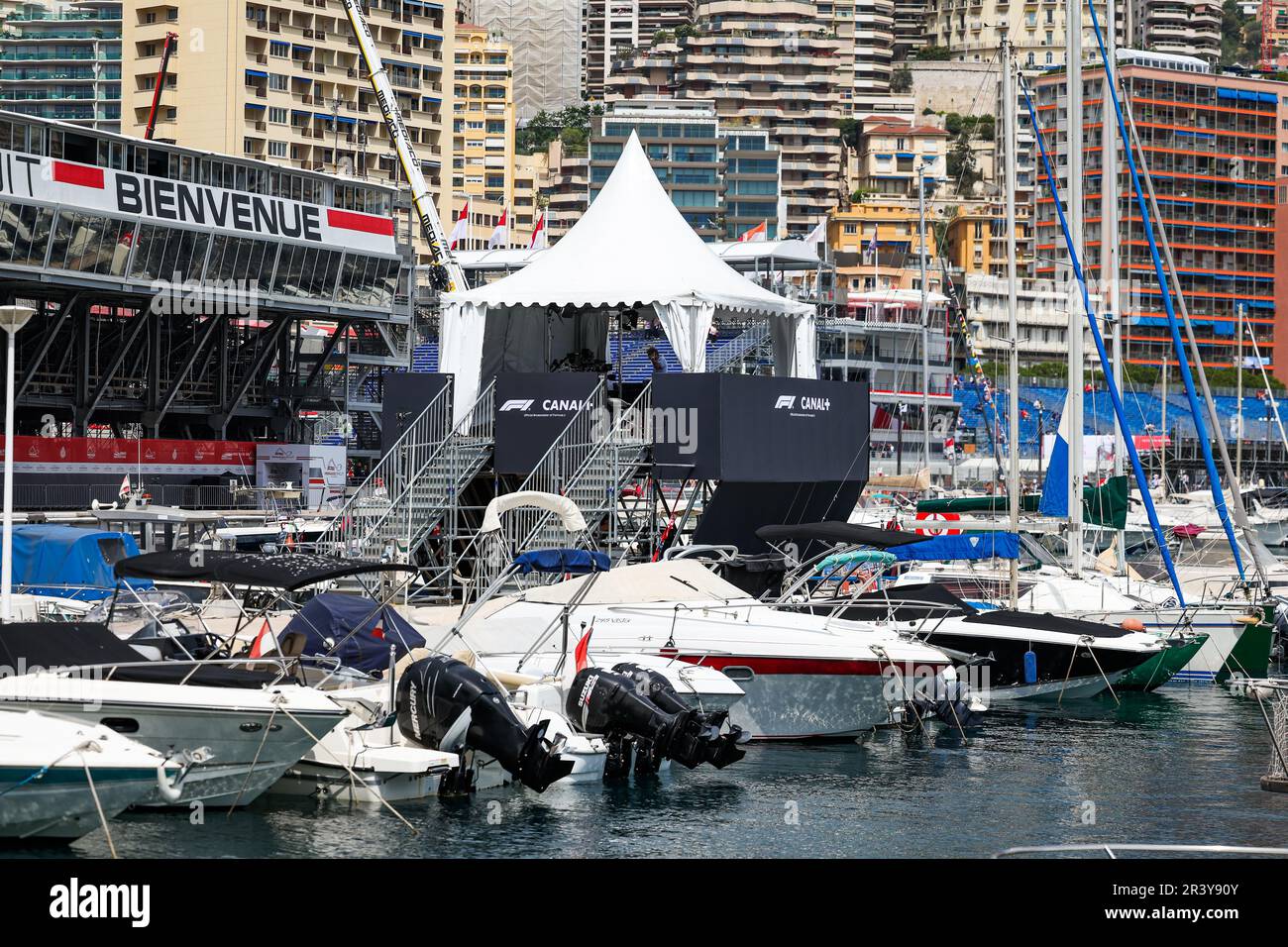 The Canal+ setup on the port of Monaco during the Formula 1 Grand Prix ...