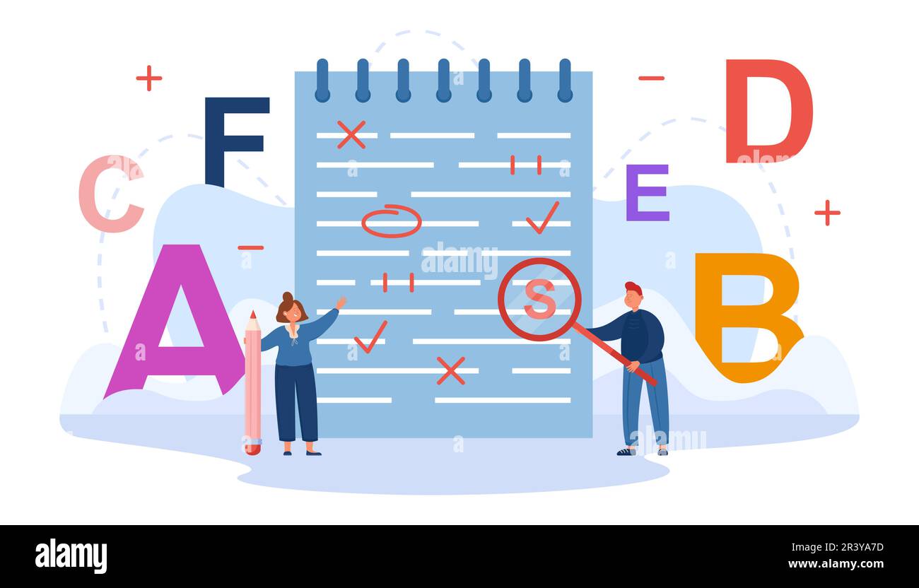 Tiny people correcting grammar mistakes on huge sheet of paper Stock ...