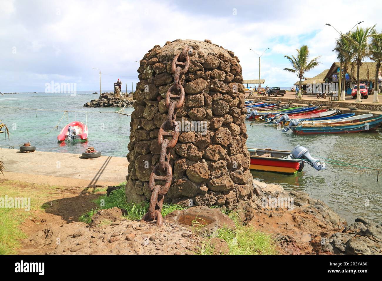 Old Mooring Bollard of Hanga Roa Otai Bay, the most crowded bay on ...