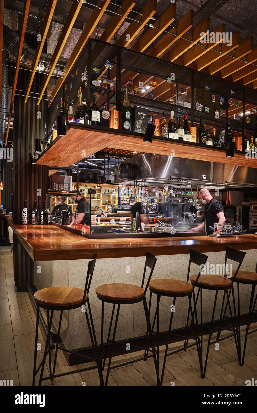 Interior of modern restaurant. Design in loft style, modern dining ...