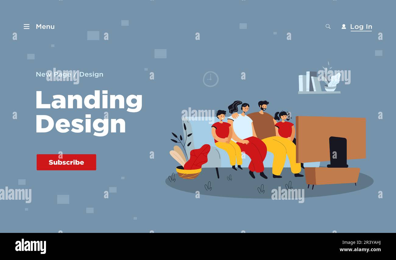 Cartoon family watching TV at home in living room together Stock Vector ...