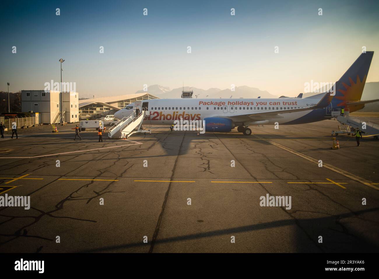 Aircraft that stand, steps leading up two doors Stock Photo - Alamy