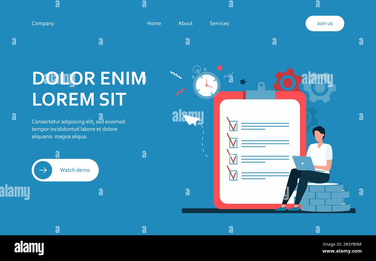 Tiny man checking to do list via laptop Stock Vector Image & Art - Alamy