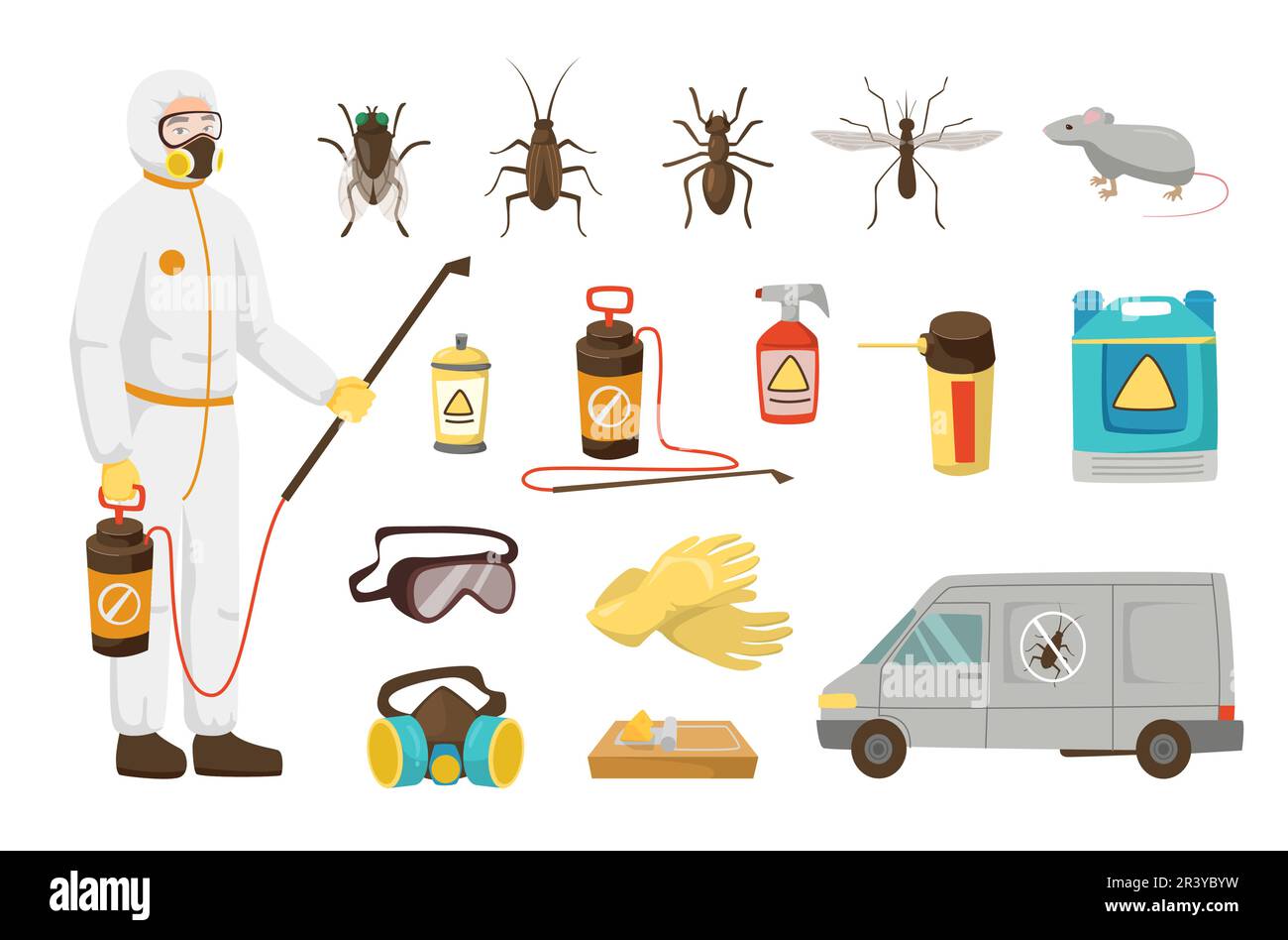 Pest control service worker for kids vector illustrations set Stock ...