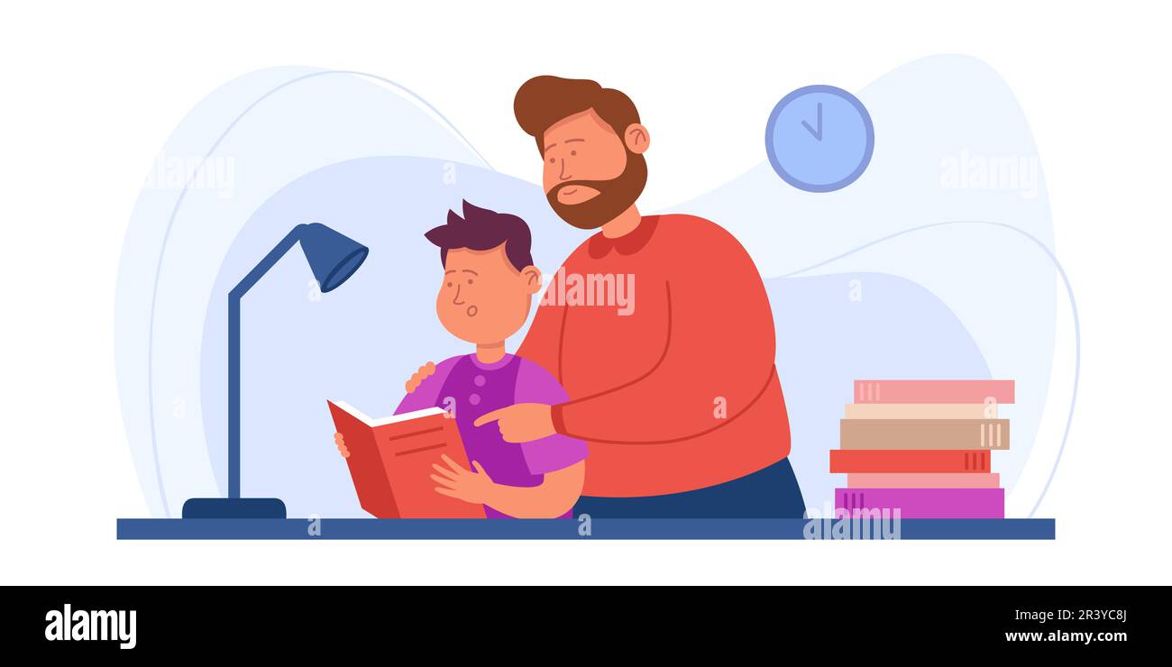 Cartoon dad and son doing homework together Stock Vector Image & Art ...