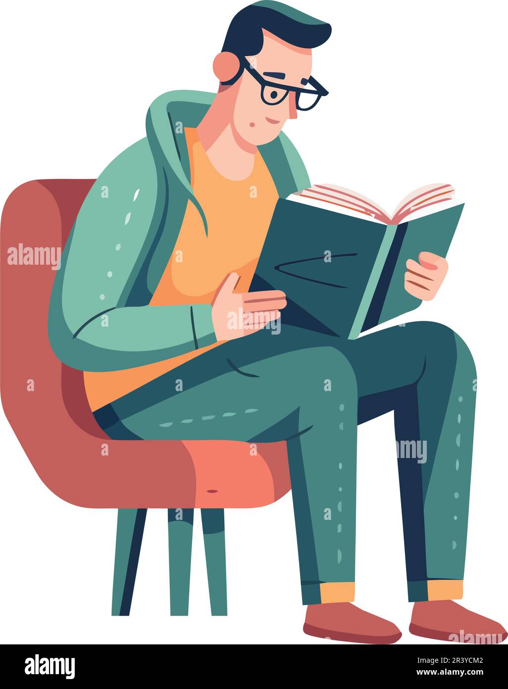 One person reading book in chair smiling Stock Vector Image & Art - Alamy