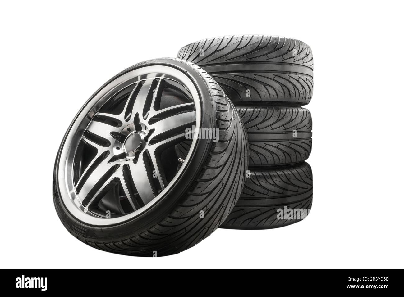 A set of new wheels, tires and rims assembled isolate Stock Photo - Alamy
