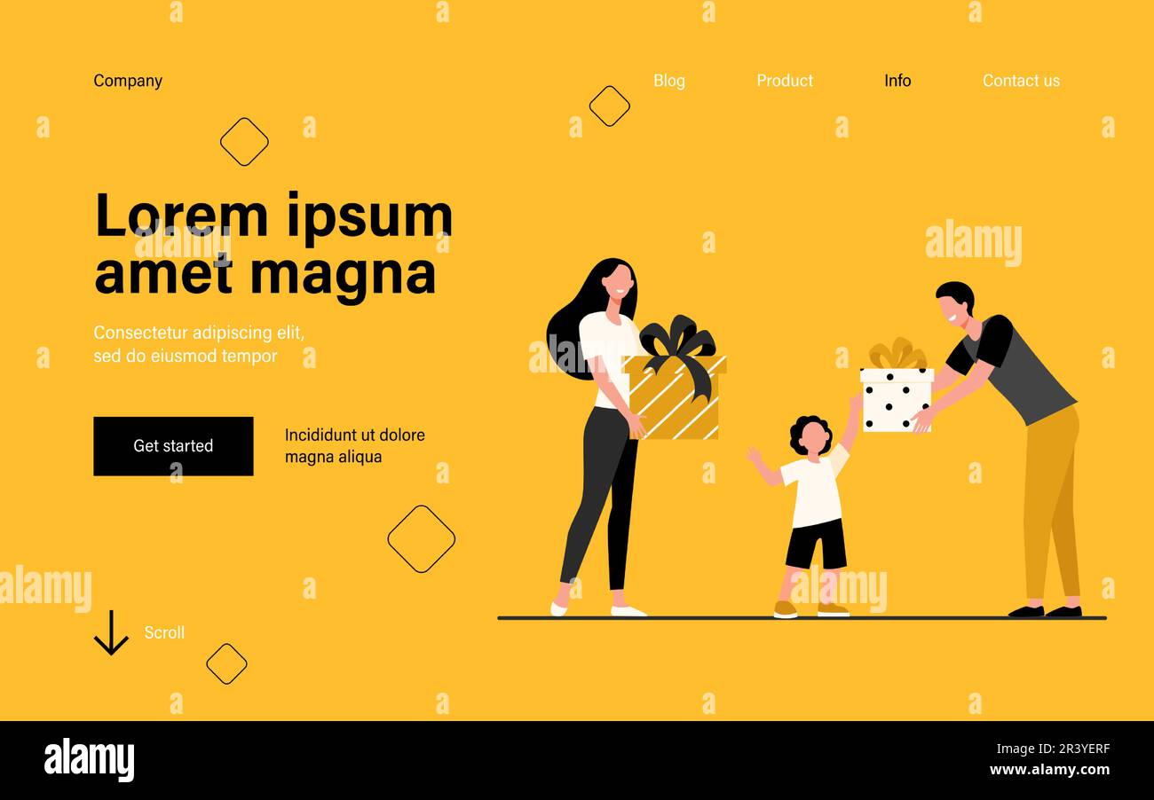 Happy parents giving gifts to son Stock Vector Image & Art - Alamy