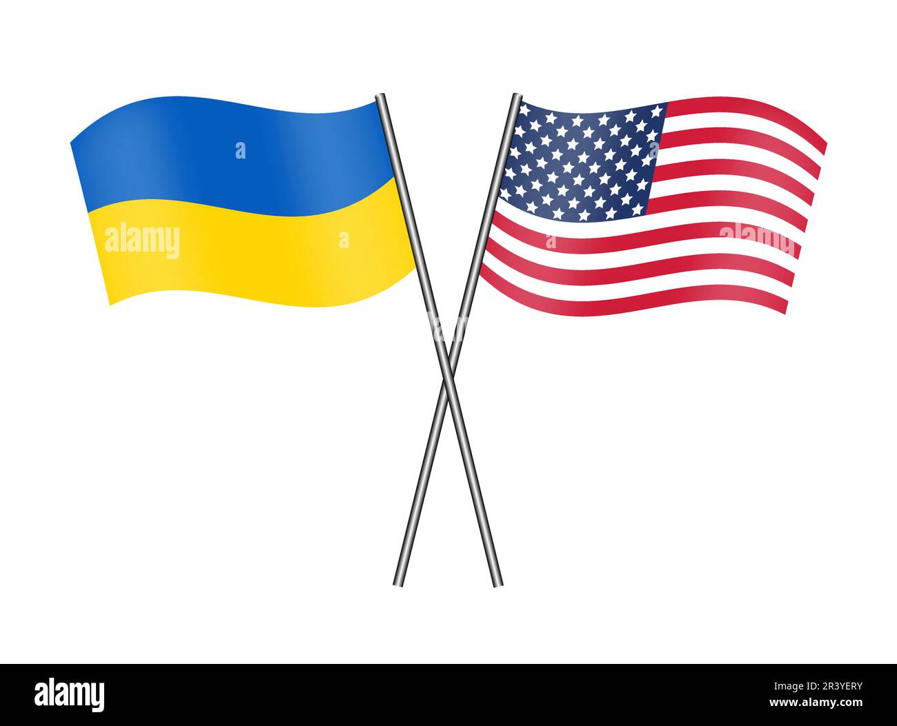Vector image of the realistic flags of Ukraine and the USA. Flags on a ...